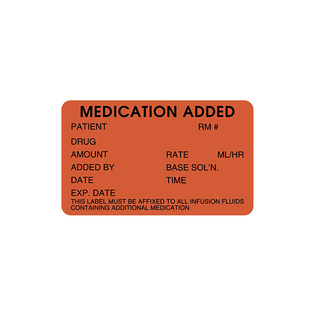 IV Medication Added Label, Fluorescent Red – 3Z Dental