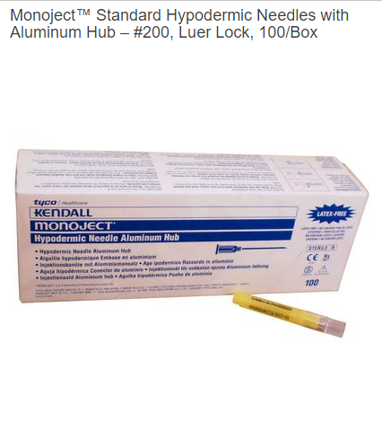 Monoject™ Standard Hypodermic Needles with Aluminum Hub – #200, Luer ...